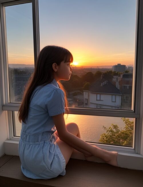 【Leonardo.Ai】13モデル比較：夕日を見つめるgirlたち、川と神秘的な山々と古城 | 「そだひさこ、お話を作る」の記録ブログ